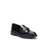 China Women's Leather Flat Loafers with 4cm Heel Square Toe Patent Cowhide Non-slip Rubber Outsole for sale