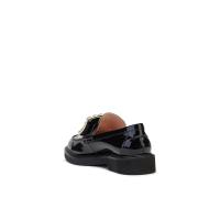 China Women's Black Patent Leather Loafers Round Toe 4cm Heel Dress Shoes for sale