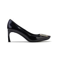 China Womens Black Suede High Wedge Heel Square Toe Sandals 4.5cm Italian Leather Outsole Sheepskin Lining for sale