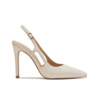 China Women Off White Pointed Toe Stiletto Heel Sandals 9cm Rubber Outsole for sale