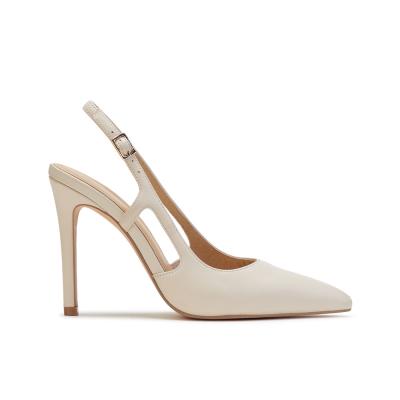 China Women Off White Pointed Toe Stiletto Heel Sandals 9cm Rubber Outsole for sale