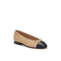 China Apricot Sheepskin Leather Women Round Toe Flat Shoes with Leather Outsole 1-2cm Chunky Heel for sale