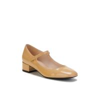 China Women Flat Ballerina Shoes Apricot Sheepskin Leather Round Toe 4cm Chunky Heel for sale