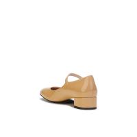 China Women Flat Ballerina Shoes Apricot Sheepskin Leather Round Toe 4cm Chunky Heel for sale
