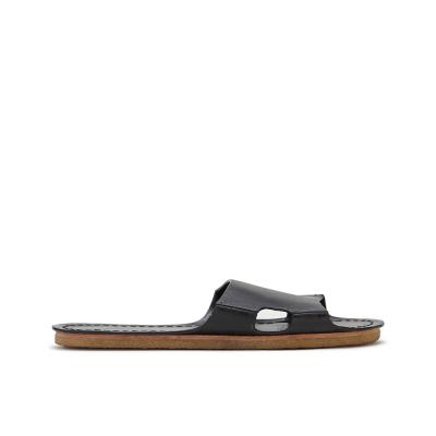 China Black Cow Leather Women's Flat Open Toe Slip On Sandals Size 5-11 for sale