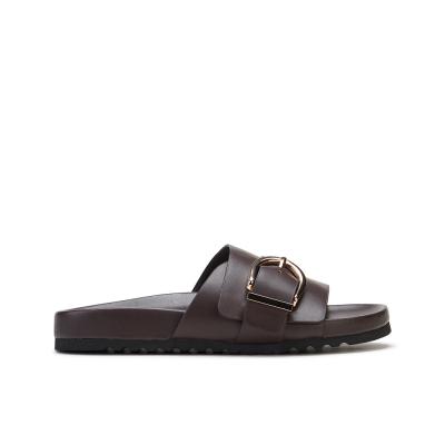 China Women's Leather Slide Sandals Open Toe Slip On Flat Casual Chic 37 EU for sale