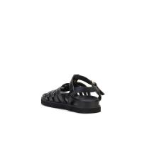 China Black Leather Flat Sandals Womens With One-Piece Upper Open-Toe for sale
