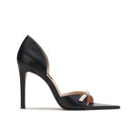 China Women Black Pointed Toe Stiletto Heel Sandals 9CM Sheep Leather Slip-On for sale