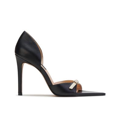 China Women Black Pointed Toe Stiletto Heel Sandals 9CM Sheep Leather Slip-On for sale