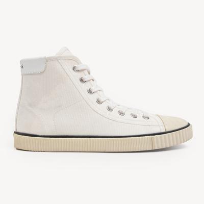 China White High Top Canvas Casual Sneakers Women Sheepskin Lining Rubber Outsole for sale