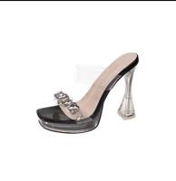 China Women's High Heel Sandals 12cm Stiletto PU Upper Rubber Outsole Sheep Leather Lining for sale