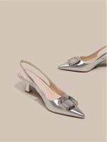 China Women's Chunky Heel Dress Shoes Apricot Leather Strap 5cm Heel for sale