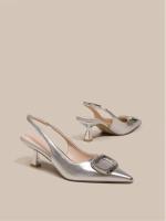 China Women's Chunky Heel Dress Shoes Apricot Leather Strap 5cm Heel for sale