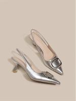 China Women's Chunky Heel Dress Shoes Apricot Leather Strap 5cm Heel for sale