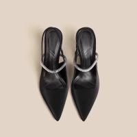 China Women's Chunky Heel Dress Shoes Apricot Leather Strap 9cm Heel for sale
