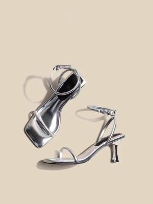 China Women's Chunky Heel Dress Shoes Apricot Leather Strap 9cm Heel for sale