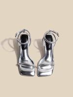China Women's Chunky Heel Dress Shoes Apricot Leather Strap 9cm Heel for sale