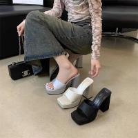 China Women's High Heel Sandals PU Upper Rubber Outsole Sheep Leather Lining 12cm Stiletto for sale