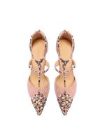 China Women's Chunky Heel Dress Shoes Apricot Leather Strap Design 7cm Heel for sale
