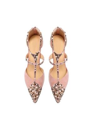 China Women's Chunky Heel Dress Shoes Apricot Leather Strap Design 7cm Heel for sale