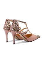 China Women's Chunky Heel Dress Shoes Apricot Leather Strap Design 7cm Heel for sale