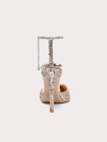 China Women's Chunky Heel Dress Shoes Apricot Leather Strap Design 7cm Heel for sale