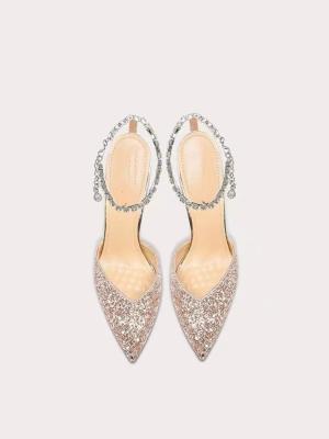 China Women's Chunky Heel Dress Shoes Apricot Leather Strap Design 7cm Heel for sale