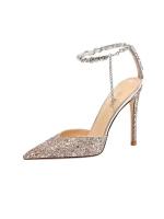 China Women's Chunky Heel Dress Shoes Apricot Leather Strap Design 7cm Heel for sale