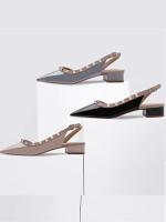 China Women's Leather Dress Shoes Apricot Chunky Heel 7cm Strap Design for Work for sale