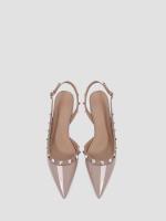 China Women's Leather Dress Shoes Apricot Chunky Heel 7cm Strap Design for Work for sale