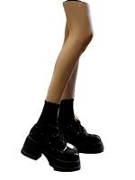 China Fashion Black Flat Loafer Shoes 4CM Heel Height Patent Cowhide Leather Square Toe for sale