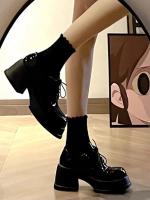 China Fashion Black Flat Loafer Shoes 4CM Heel Height Patent Cowhide Leather Square Toe for sale