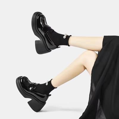 China Women's Fashion Flat Loafer Shoes 4CM Heel Height Patent Cowhide Leather Square Toe for sale