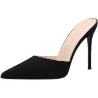 China Women's Closed Toe Dress Shoes Black Leather 7cm Heel Rubber Outsole for sale