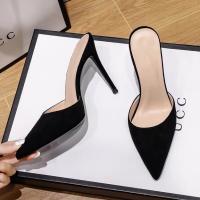 China Women's Closed Toe Dress Shoes Black Leather 7cm Heel Rubber Outsole for sale