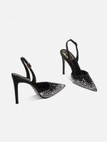 China Women's Chunky Heel Dress Shoes 7cm Strap Design Leather and Cloth Apricot for sale