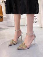 China Apricot Color Ladies Dress Shoes Chunky Heel 7cm Strap Design Leather Upper Rubber Outsole for sale