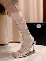 China Women's Roman Style Sandals Stiletto Heels Rhinestone Snake Wrap 10cm for sale