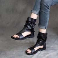 China German Sole Leather Roman Sandals Solid Pattern Pull On Closure for sale