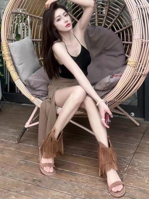China Cow Leather Roman Sandals Women High Wedge Heels 9CM Summer Cool Boots for sale