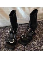 China Women's Full Leather Tassel Rivet Roman Sandals 9cm High Wedge Heel Anti-Slip for sale