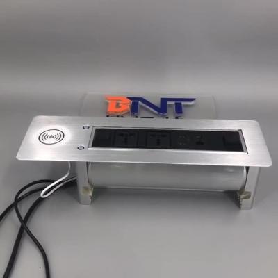 China New style conference automatic flip up desktop socket box with wireless charging for sale