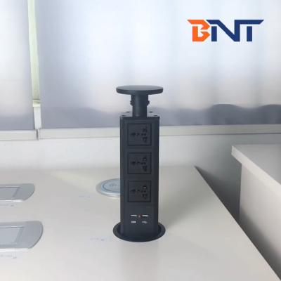China Full black built in worktop pneumatic pop up socket outlet for kitchen for sale