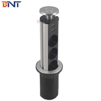 China BNT modular design aluminum alloy with EU power plug hidden table pop up outlet manual pulling up power outlet for sale