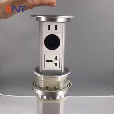 China LED light intelligent lifting vertical pop up power outlet motorized table socket for sale