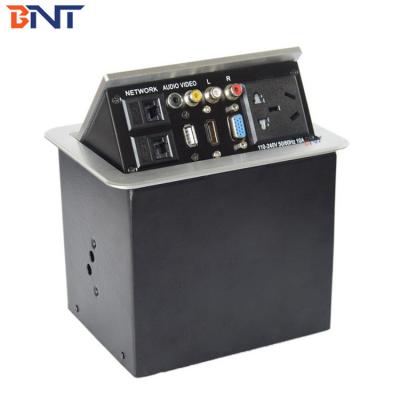 China Tabletop Mount Hydraulic Pop Up Power Socket Box with Bottom Connection Panel for Office AV Furniture for sale