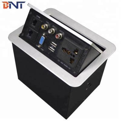 China Aluminum Brushed Hydraulic Tabletop Pop Up Socket/Desktop Power Outlets with Bottom Interface Plug for sale