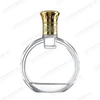China 350ml 500ml 700ml Round Glass Liquor Decanter with Hot Stamping and Engraved Glass Lid for sale