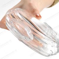 China 350ml 500ml 700ml Round Glass Liquor Decanter with Hot Stamping and Engraved Glass Lid for sale