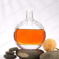 China 350ml 500ml 700ml Round Glass Liquor Decanter with Hot Stamping and Engraved Glass Lid for sale
